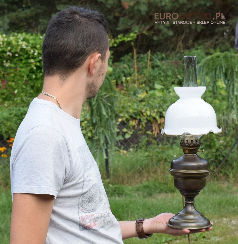 Lampa naftowa z 1900 roku przerobiona na elektryczną. - EuroAntyki